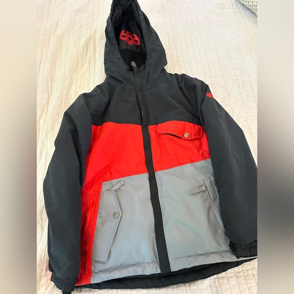 686 | Jackets & Coats | 686 Red And Gray Puffer Jacket With Hood | Poshmark